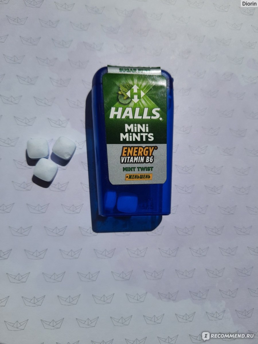 Конфеты HALLS. без сахара Mini Mints с витамином B6 и экстракт женьшеня ...