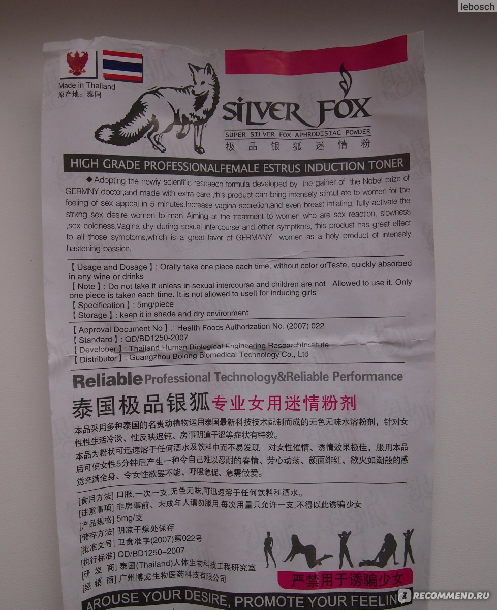 Интим-товары SilverFox БАД Серебряная лисица - «Бад для возбуждения ...