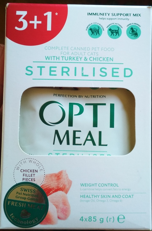 Корм для стерилизованных кошек и кастрированных котов Opti meal влажный ...